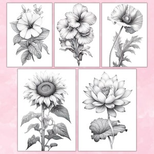 20 Grayscale Flower Coloring Pages, Grayscale Coloring Page, Flower ...
