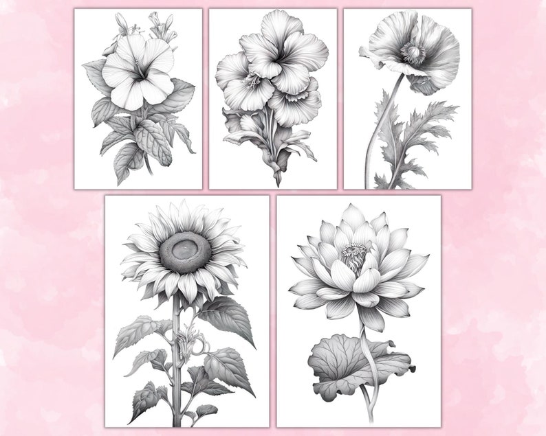20 Grayscale Flower Coloring Pages, Grayscale Coloring Page, Flower ...