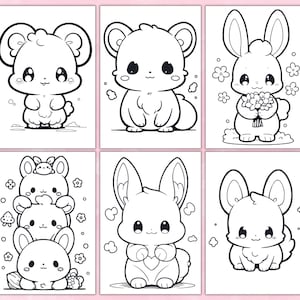 Kawaii Animals Coloring Pages for Kids and Adults, Kawaii Coloring Book ...