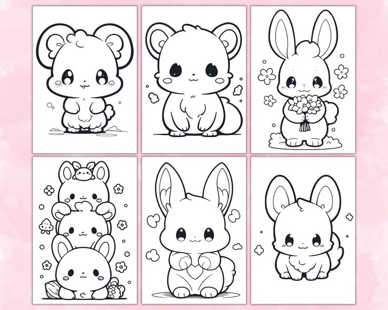 Kawaii Animals Coloring Pages for Kids and Adults, Kawaii Coloring Book ...