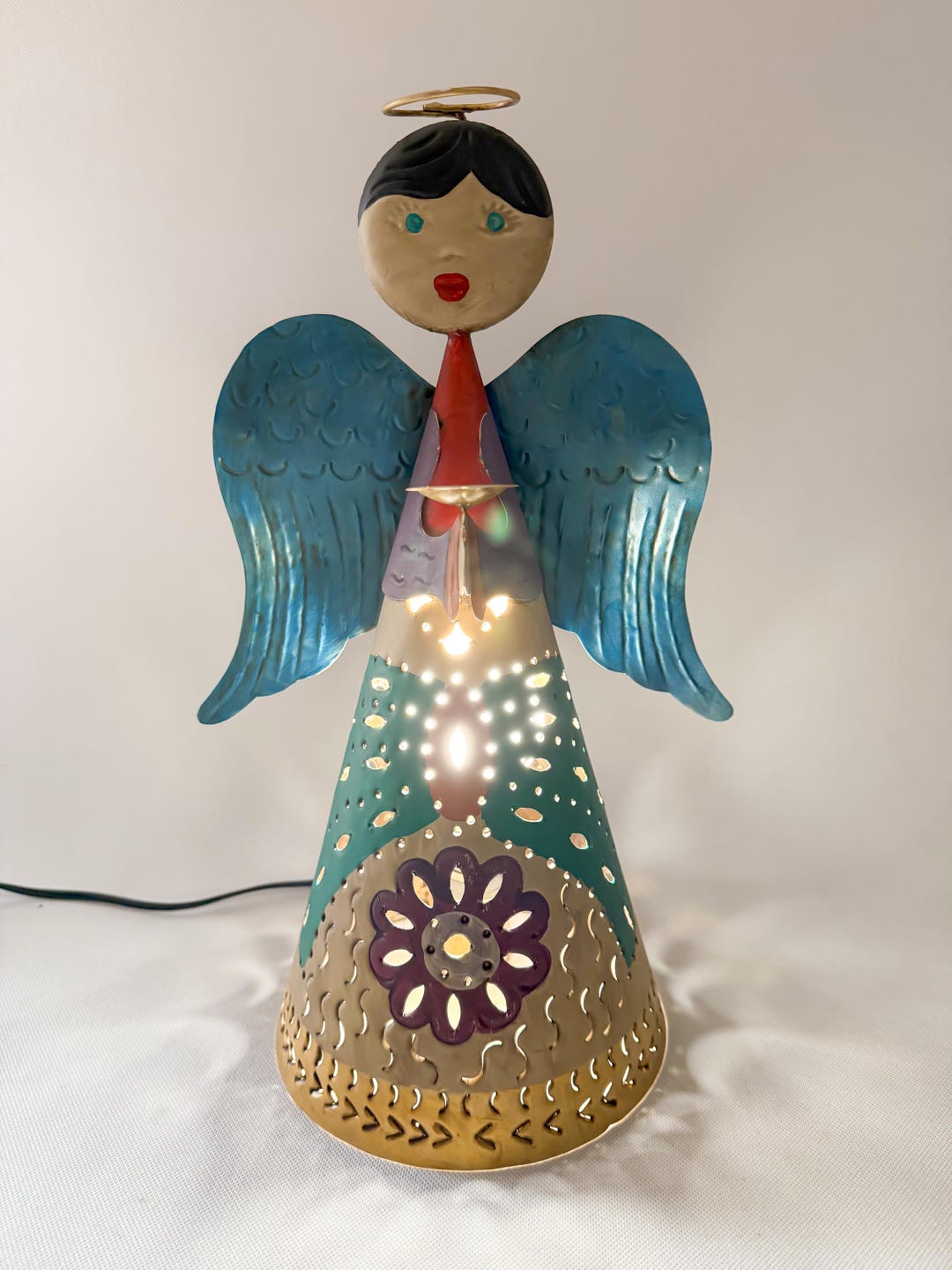 Mexican Tin Star Angels With Color Silver With Light Cable Included ...