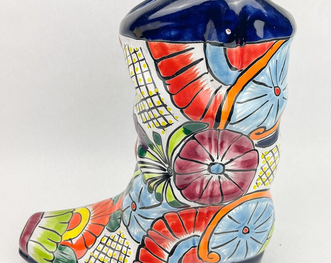 7in Mexican Talavera Cowboy Boot Planter Pot for Succulents, Cactus ...