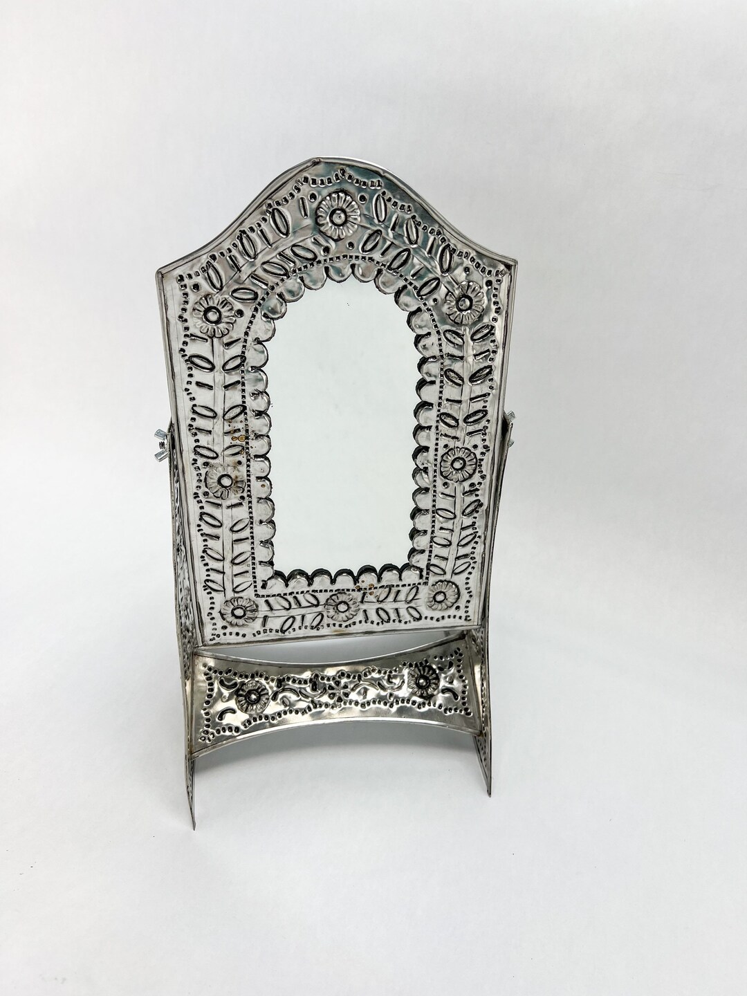 Mexican Tin Punched 15 Inch Mexican Mirror Swing Mirror Silver Espejo ...