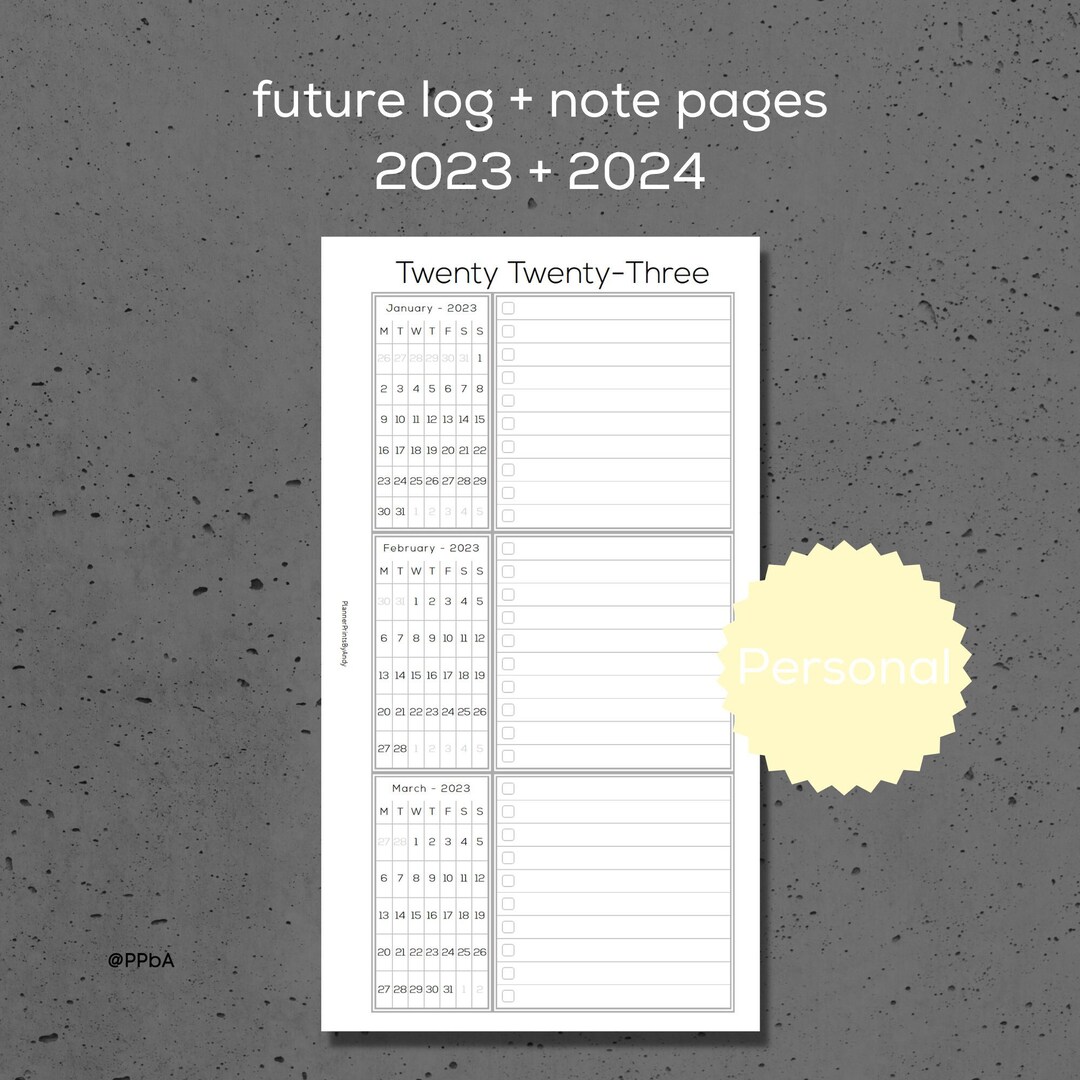 Future Log With Note Pages - Personal - 2023-24 - Printable Planner ...
