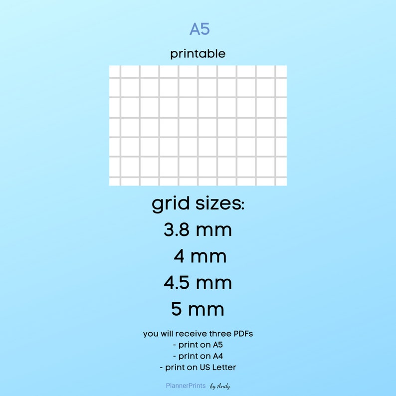 Grid Note Pages A5 Various Grid Sizes 3.8/4/4.5/5 Mm | Etsy