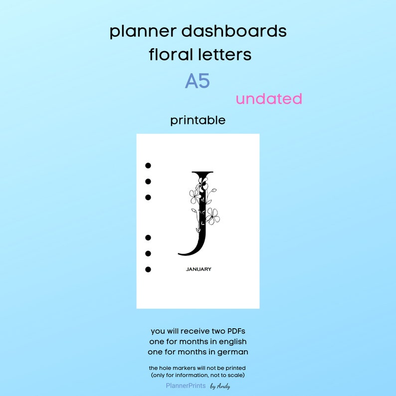 Monthly Dashboards - Undated - A5 - Monthly Letters - Floral Design ...