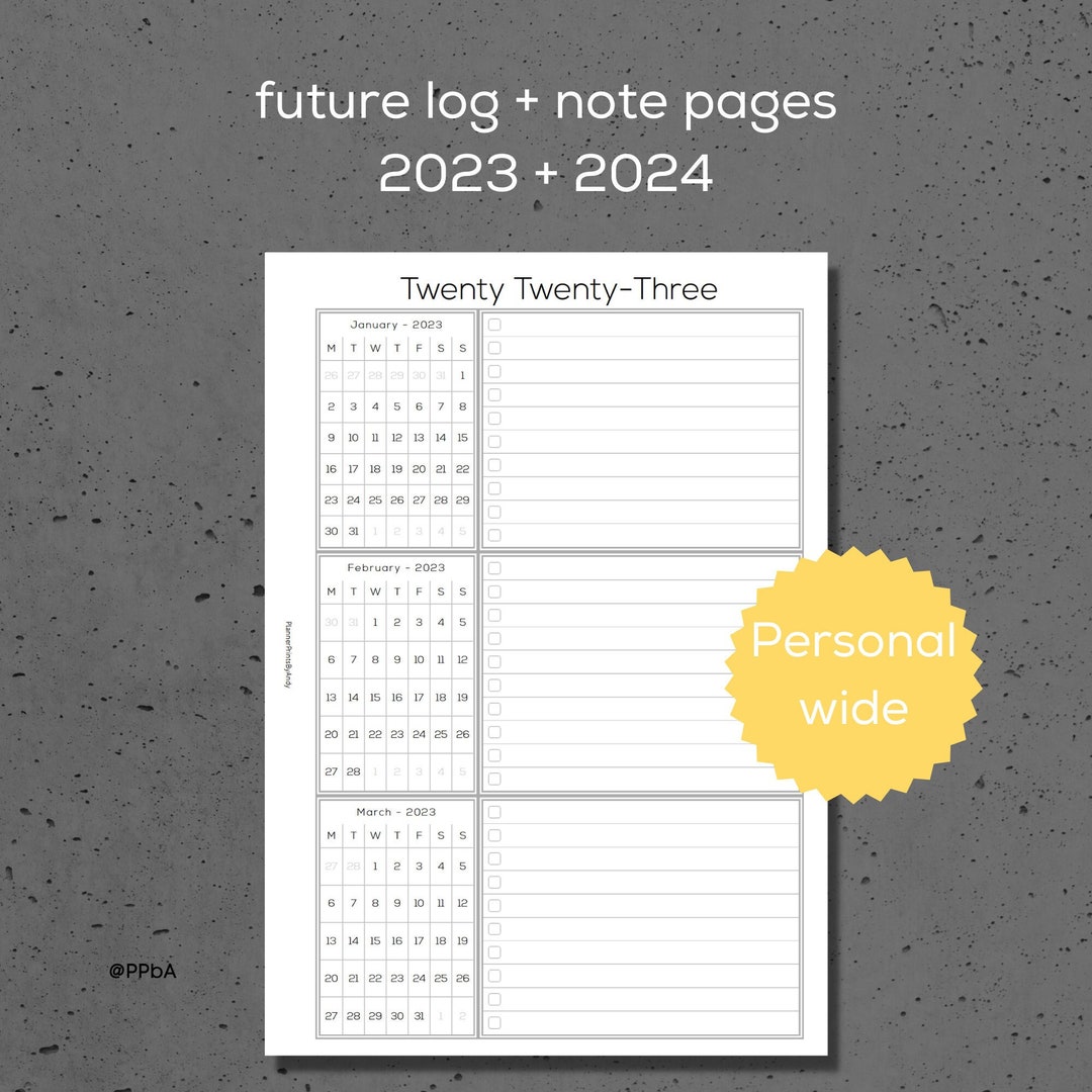 Future Log With Note Pages - Personal Wide - 2023-24 - Printable ...