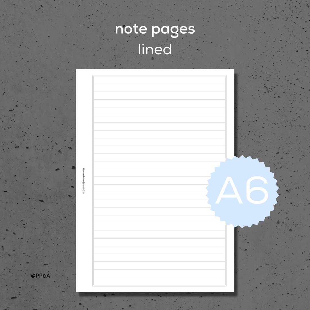 Lined Note Pages A6 Line Spacing of 5/6/7/8 Mm Printable Planner Pages ...