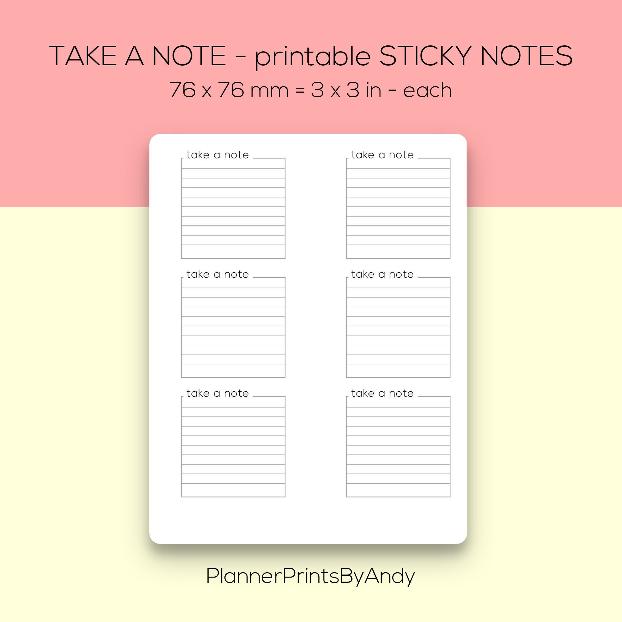 Sticky Notes Memo Notes Printable Take a Note - Etsy