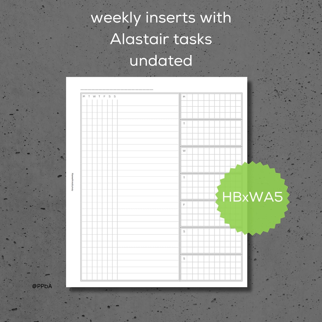 Weekly - With Alastair Tasks - Undated - Hbxwa5 - Printable Planner Pages - Etsy