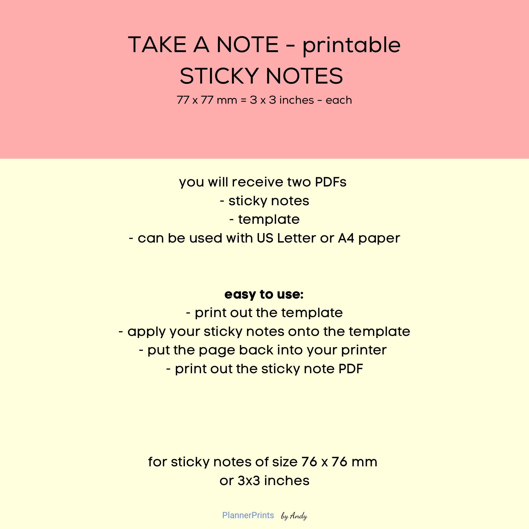 Sticky Notes Memo Notes Printable Take a Note - Etsy