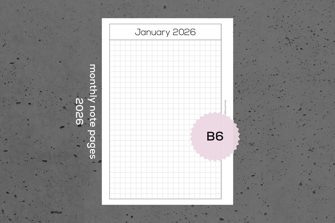 Monthly Note Pages - B6 - 2026 - Printable Planner Inserts - Etsy
