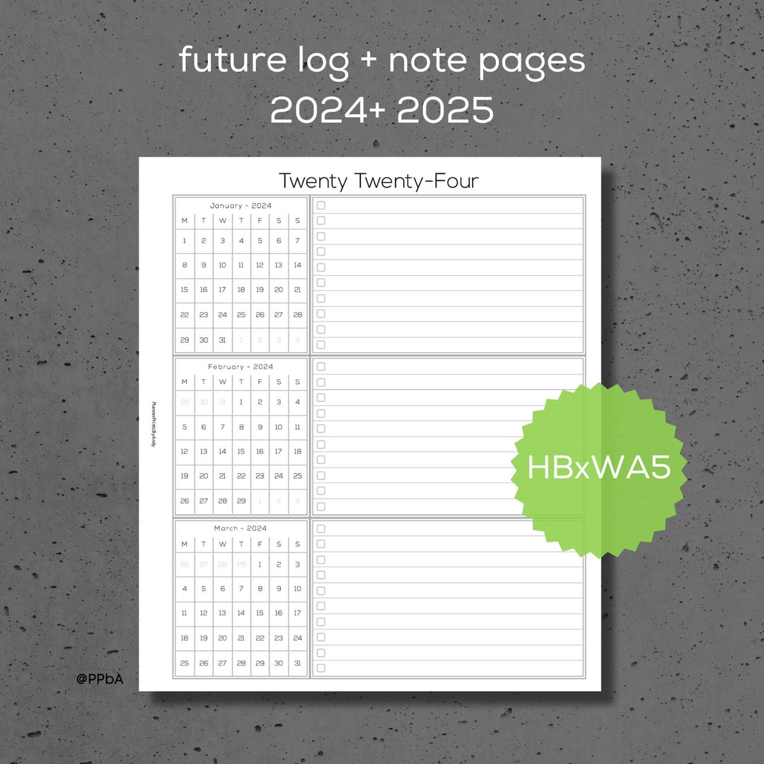 Future Log With Note Pages - Japanese Size Hbxwa5 - 2024-25 - Printable ...