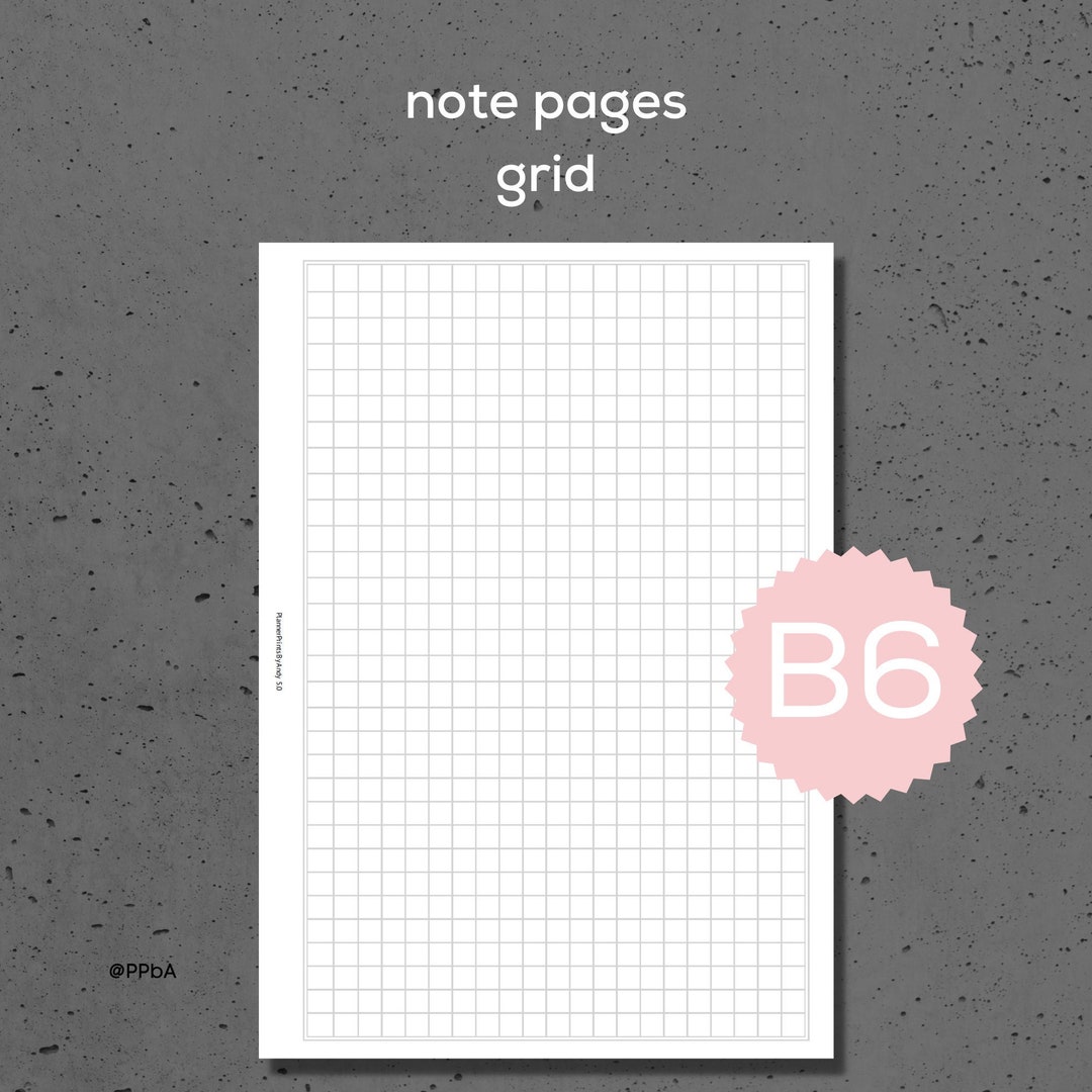 Grid Note Pages - B6 - Various Grid Sizes - 3.8/4/4.5/5 Mm - Printable ...