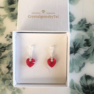 Swarovski Red Crystal Heart Earrings/red Siam Earrings/special Gift for ...