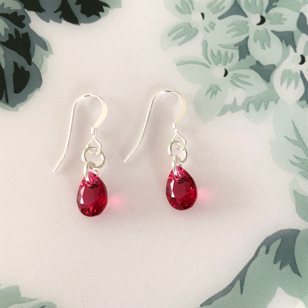 Ruby Swarovski Crystal Teardrop Earrings: Sterling Silver July ...