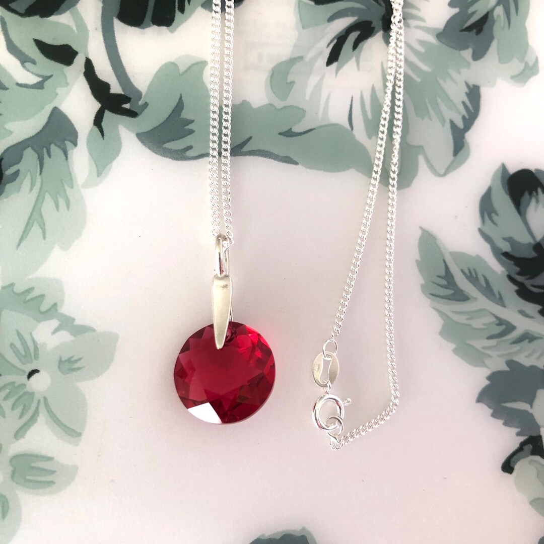 Swarovski Ruby Colour Classic Cut Crystal Necklace Sterling Silver/red ...