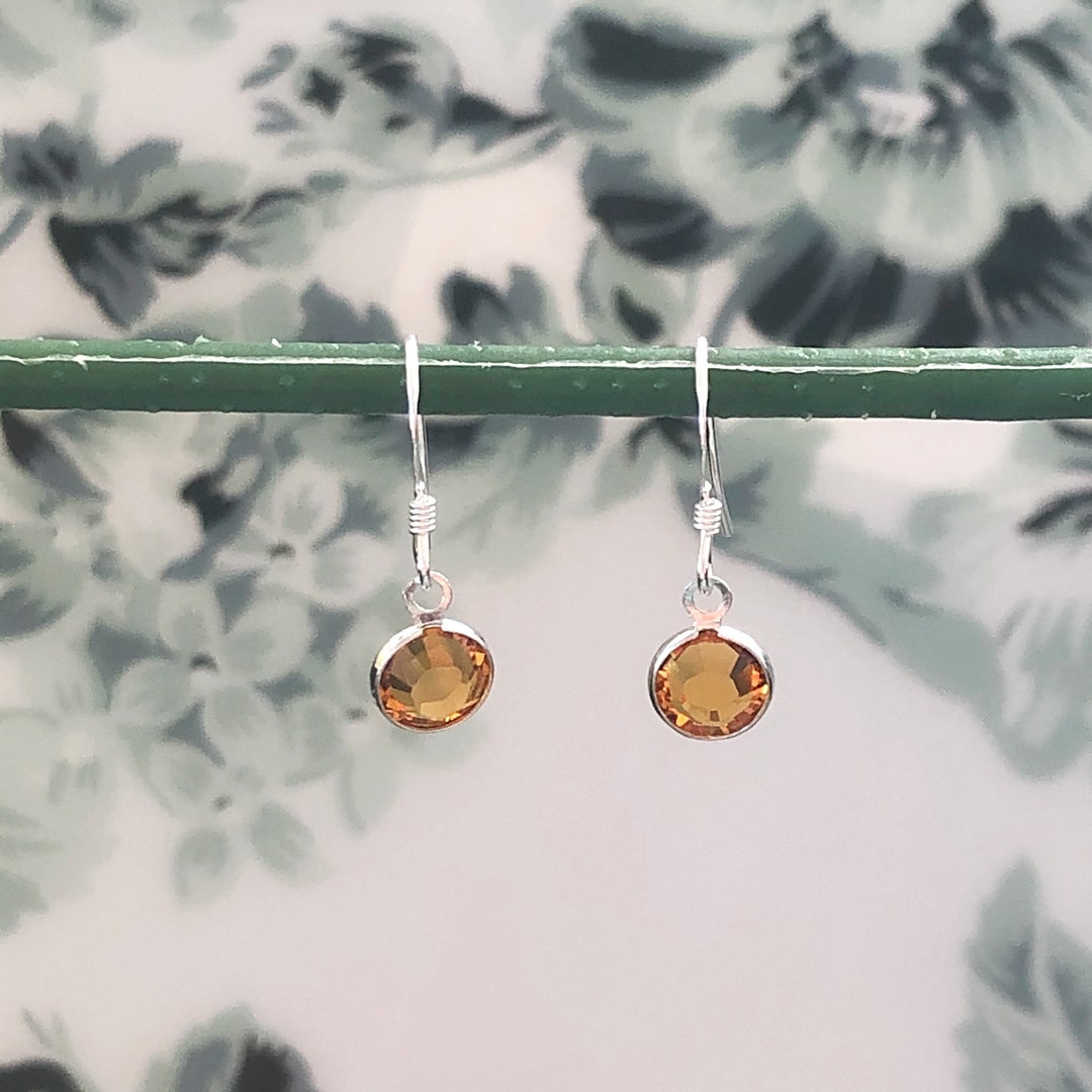 November Birthstone Earrings Sterling Silver/dainty Topaz Amber Drop ...