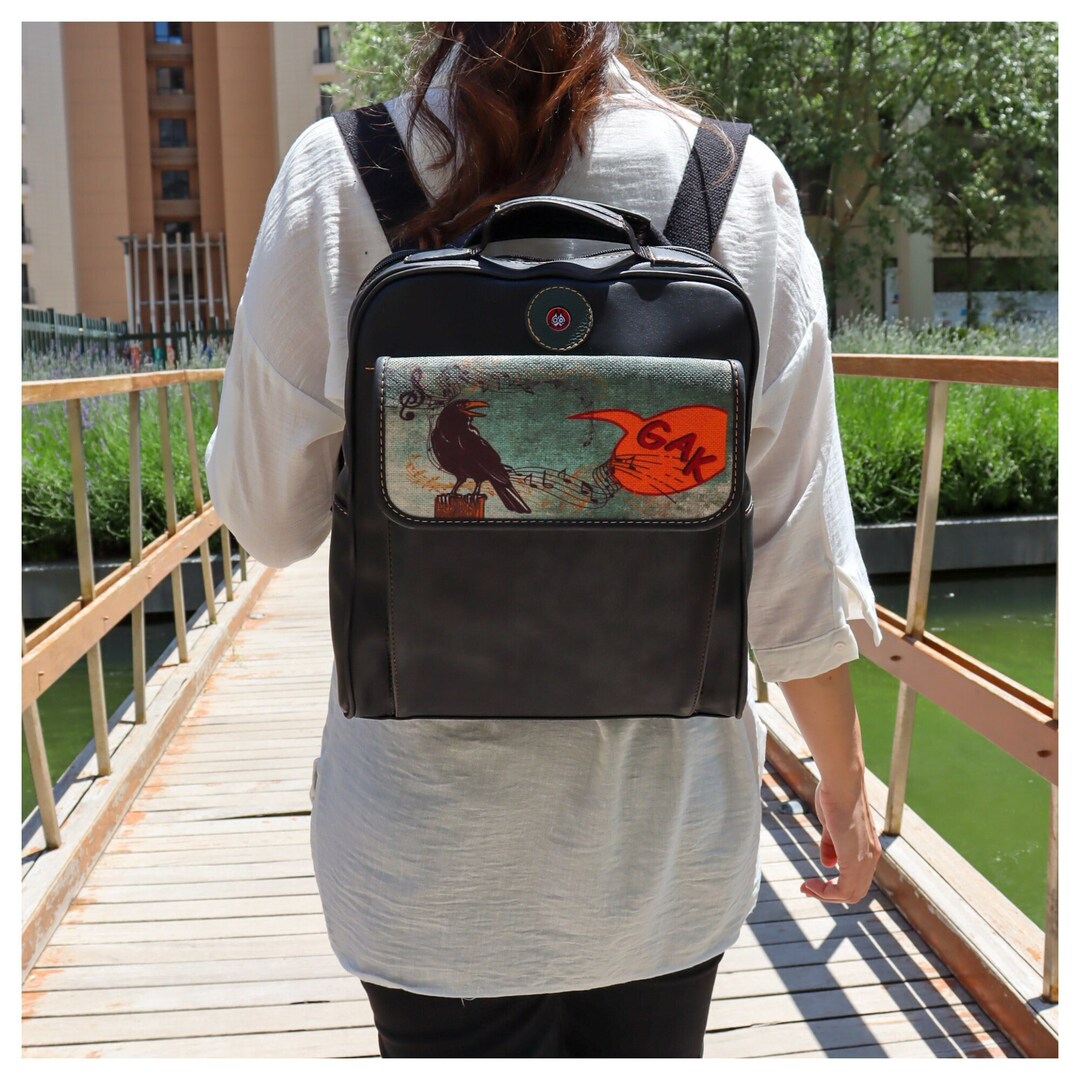 Crow Design Faux Leather Backpack: Boho Convertible Crossbody Bag - Etsy