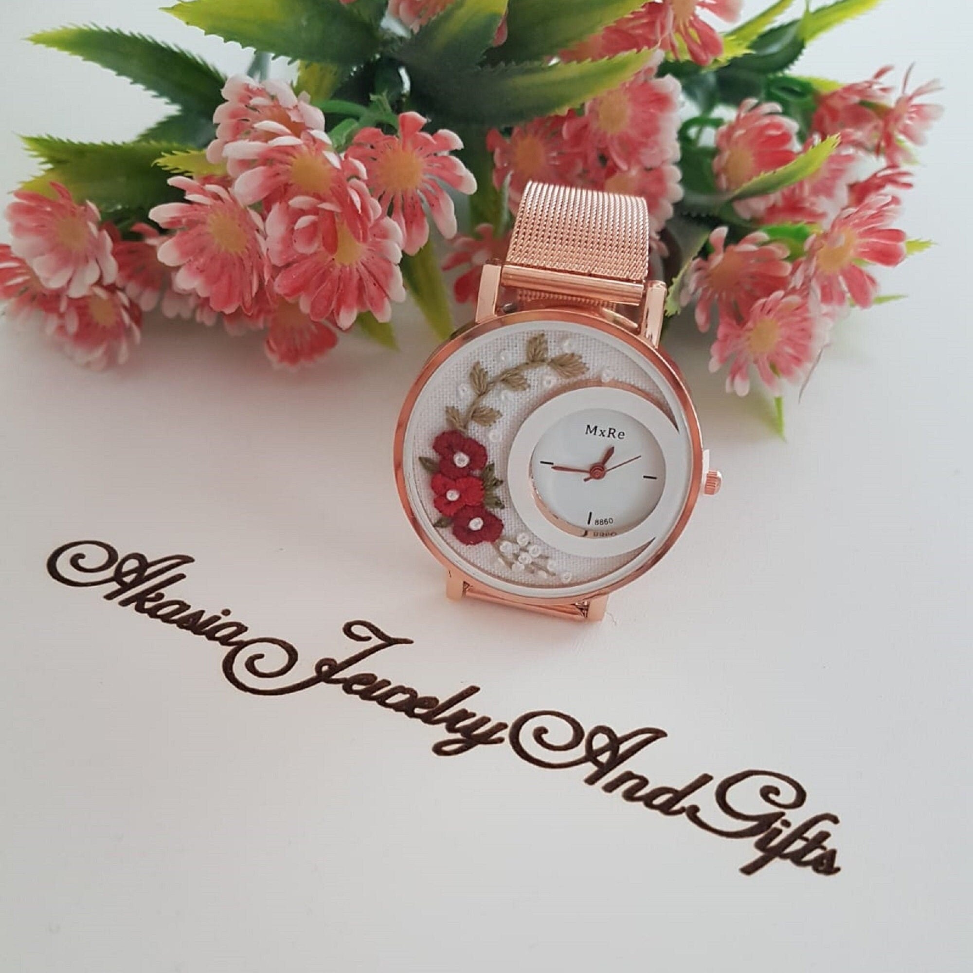 Personalized Wrist Watchfloral Embroidery Watchvintage - Etsy