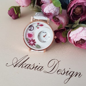 Embroidered Women's Watch|white Floral Wrist Watch for Women ...