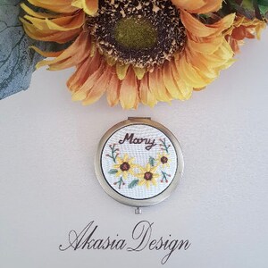 Sunflower Embroidered Hand Mirrorpersonalized Floral Compact ...