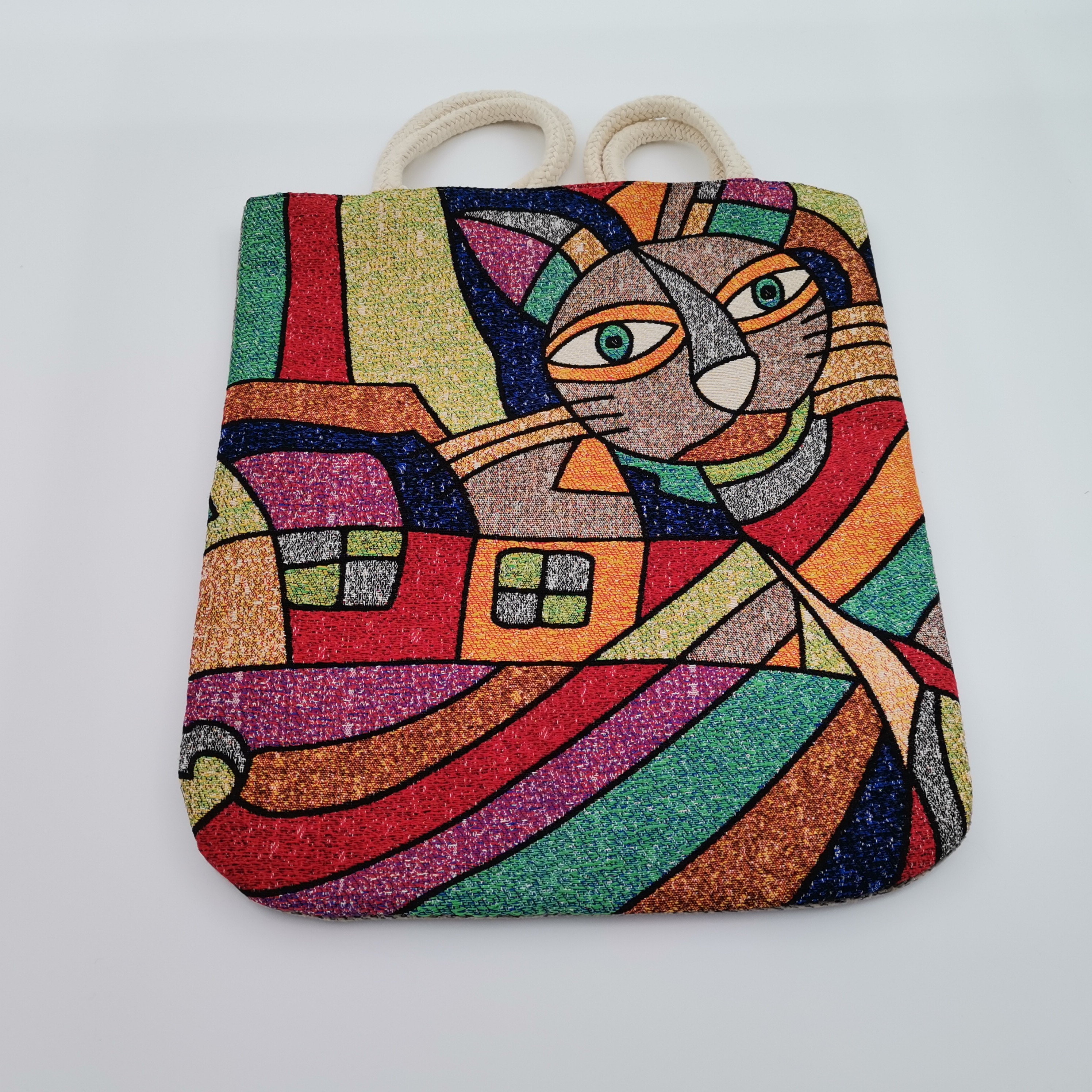 Gobelin Tapestry Cat Tote Bag: Woven Fabric Shoulder Bag - Etsy