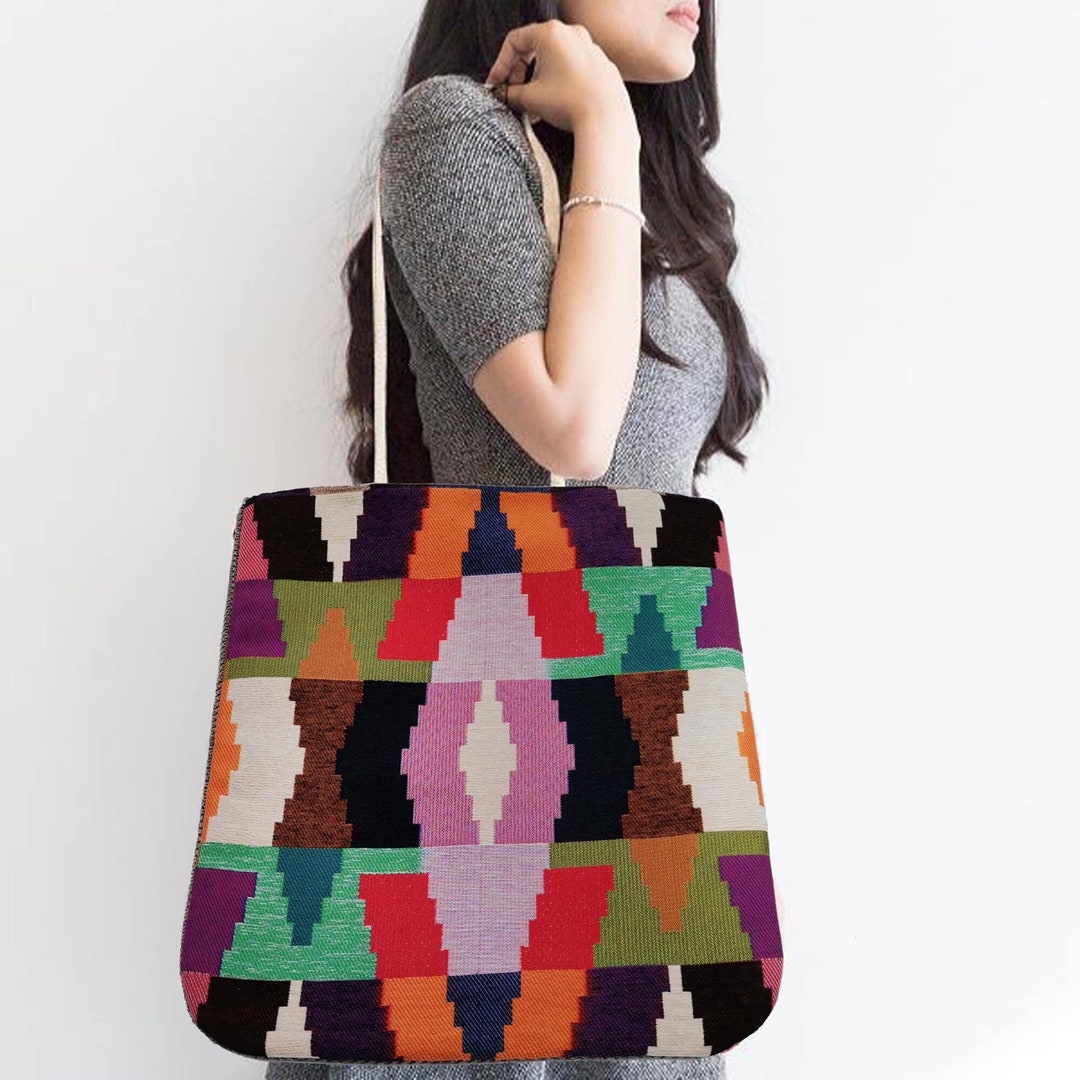 Gobelin Tapestry Tote Bag: Aztec Print Woven Shoulder Bag - Etsy