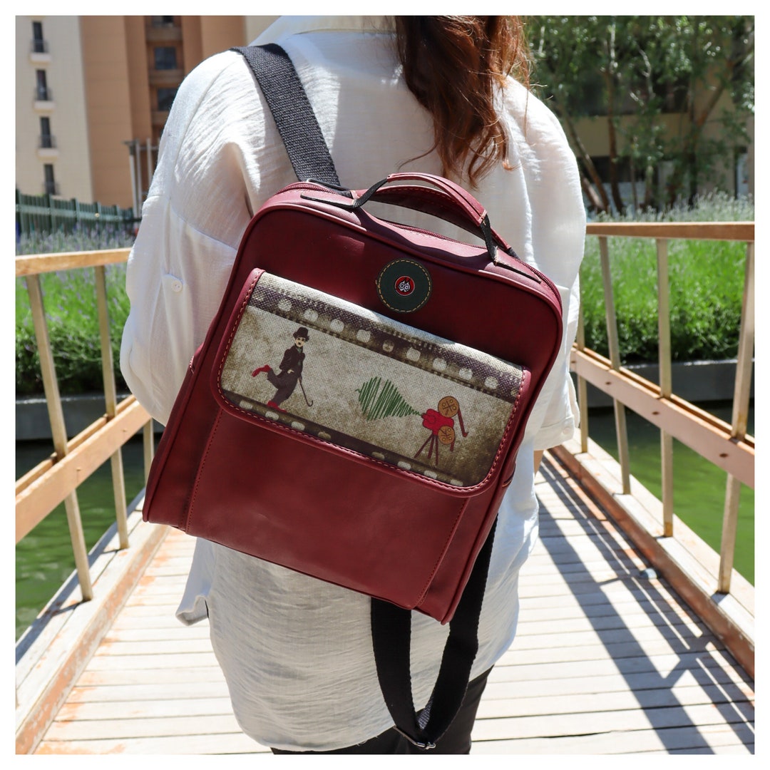 Charlie Chaplin Faux Leather Backpack: Vintage Style Convertible Tote ...