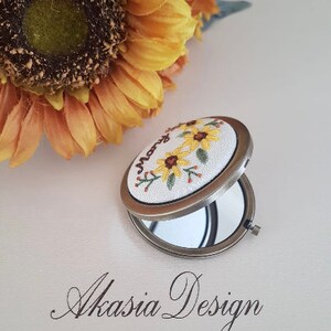 Sunflower Embroidered Hand Mirrorpersonalized Floral Compact ...
