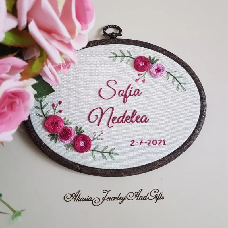 Custom Floral Embroidery Hooppersonalized Name - Etsy
