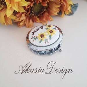 Sunflower Embroidered Hand Mirrorpersonalized Floral Compact ...