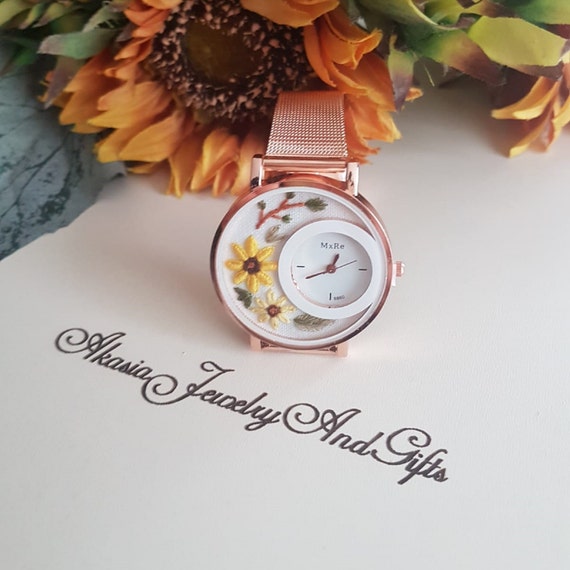 Personalized Wrist Watchfloral Embroidery Watchvintage - Etsy