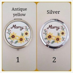 Sunflower Embroidered Hand Mirrorpersonalized Floral Compact ...