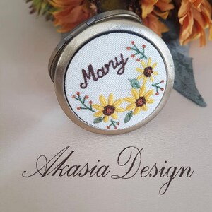 Sunflower Embroidered Hand Mirrorpersonalized Floral Compact ...