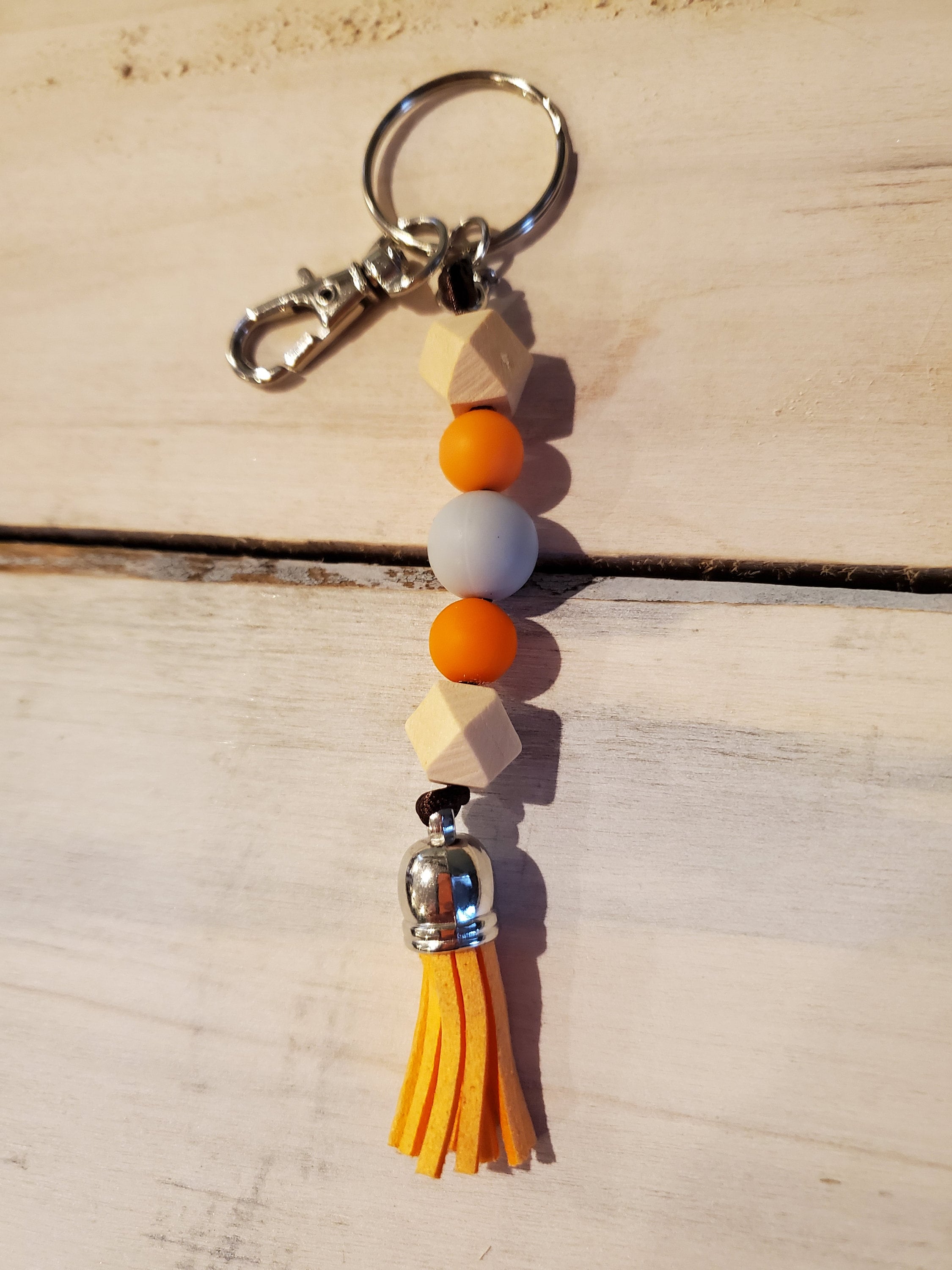 Silicone and Wood Beaded Keychain With Suede Tassel - Etsy UK
