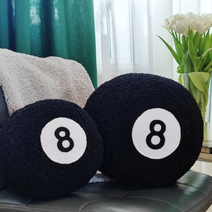 Sherpa 8 Ball Pillow, Magic Eight Ball Cushion, Tufted Black Pillow 8 ...