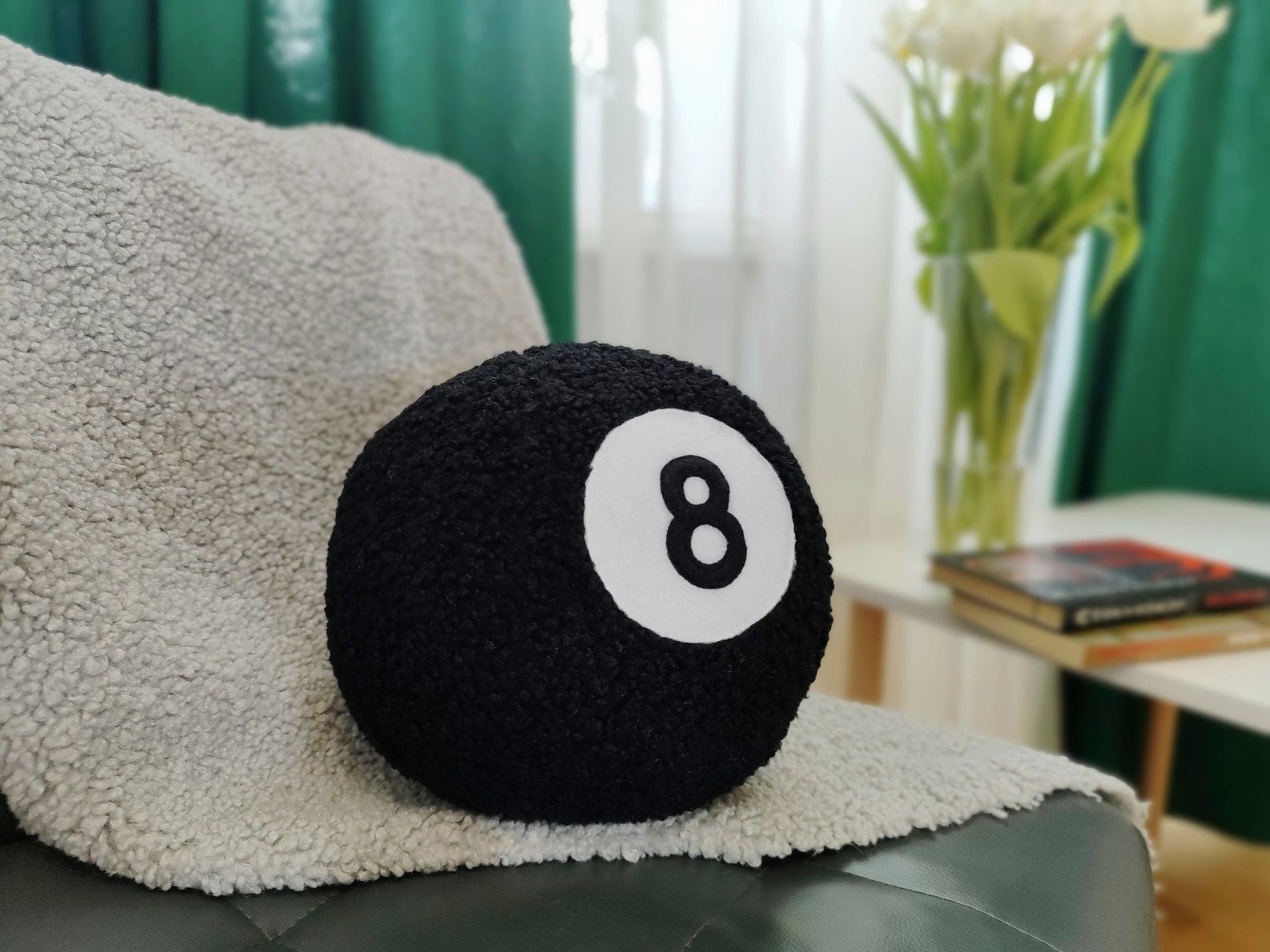 Sherpa 8 Ball Pillow, Magic Eight Ball Cushion, 3 Ball Pillows, Tufted ...