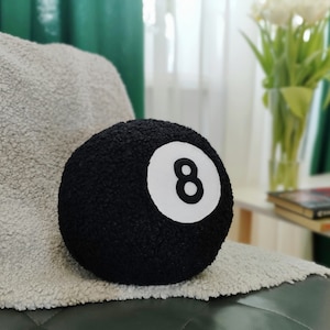 Sherpa 8 Ball Pillow, Magic Eight Ball Cushion, Tufted Black Pillow 8 ...