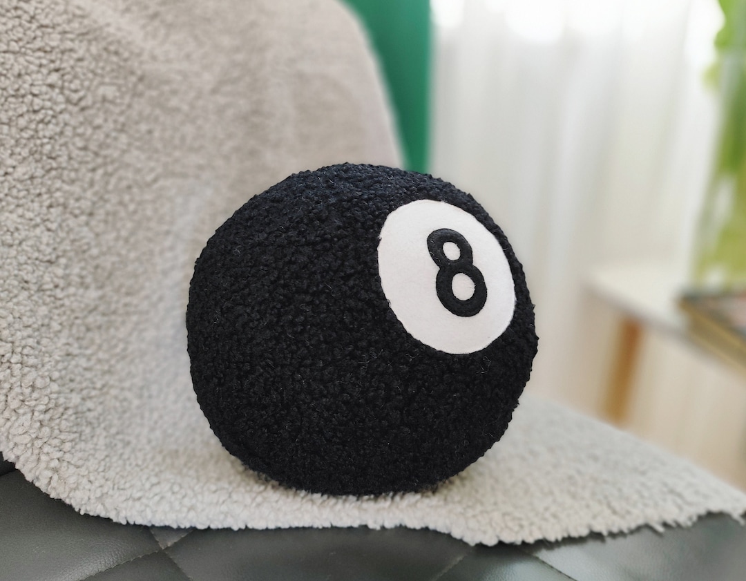 Sherpa 8 Ball Pillow, Magic Eight Ball Cushion, Tufted Black Pillow 8 ...