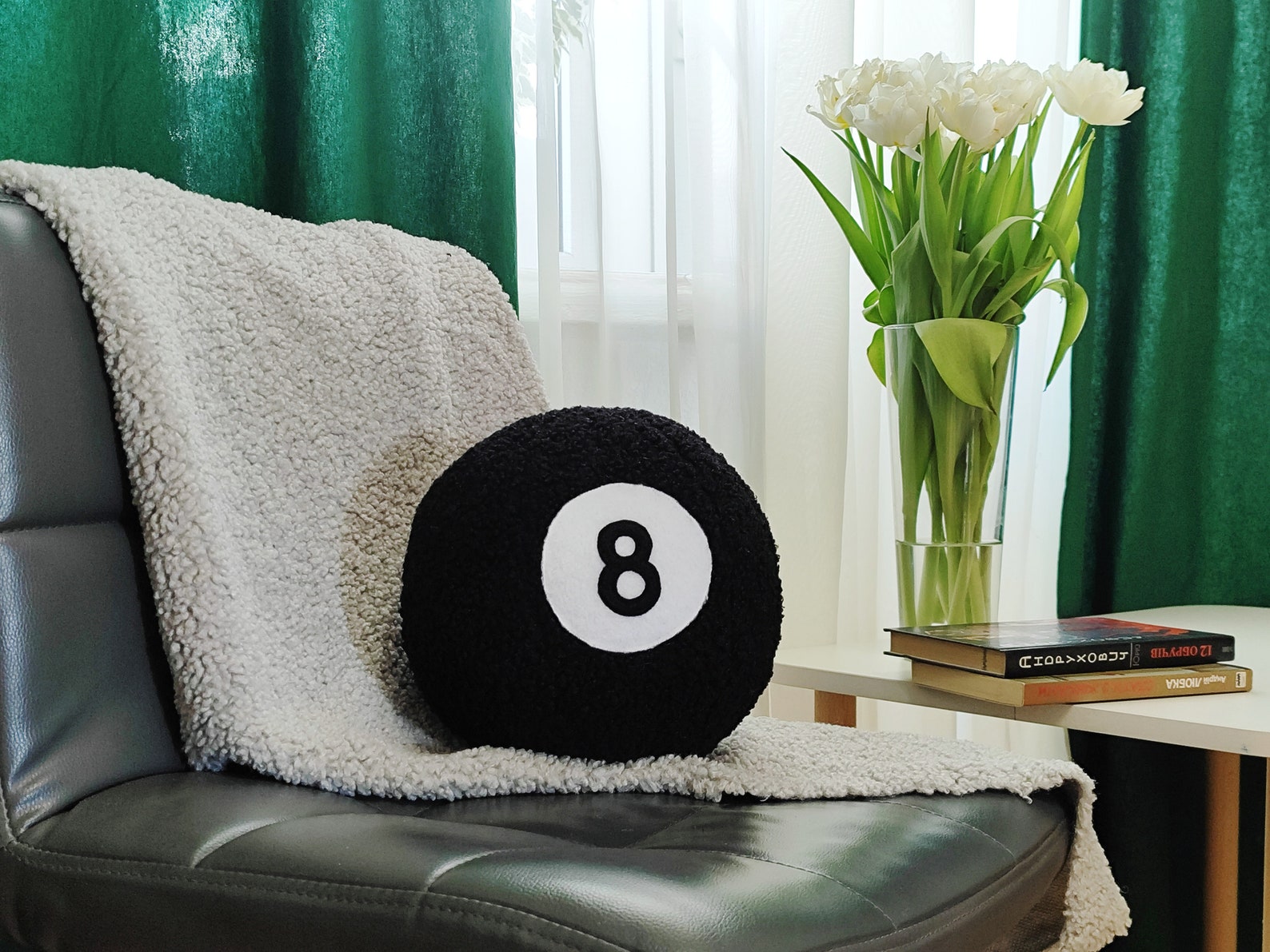 Sherpa 8 Ball Pillow, Magic Eight Ball Cushion, 3 Ball Pillows, Tufted ...