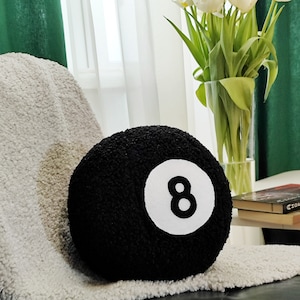 Sherpa 8 Ball Pillow, Magic Eight Ball Cushion, Tufted Black Pillow 8 ...
