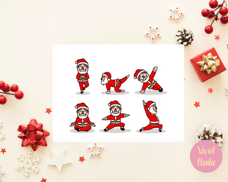 Funny and Simple Yoga Pilates Santa Christmas Greeting Card, Instant ...