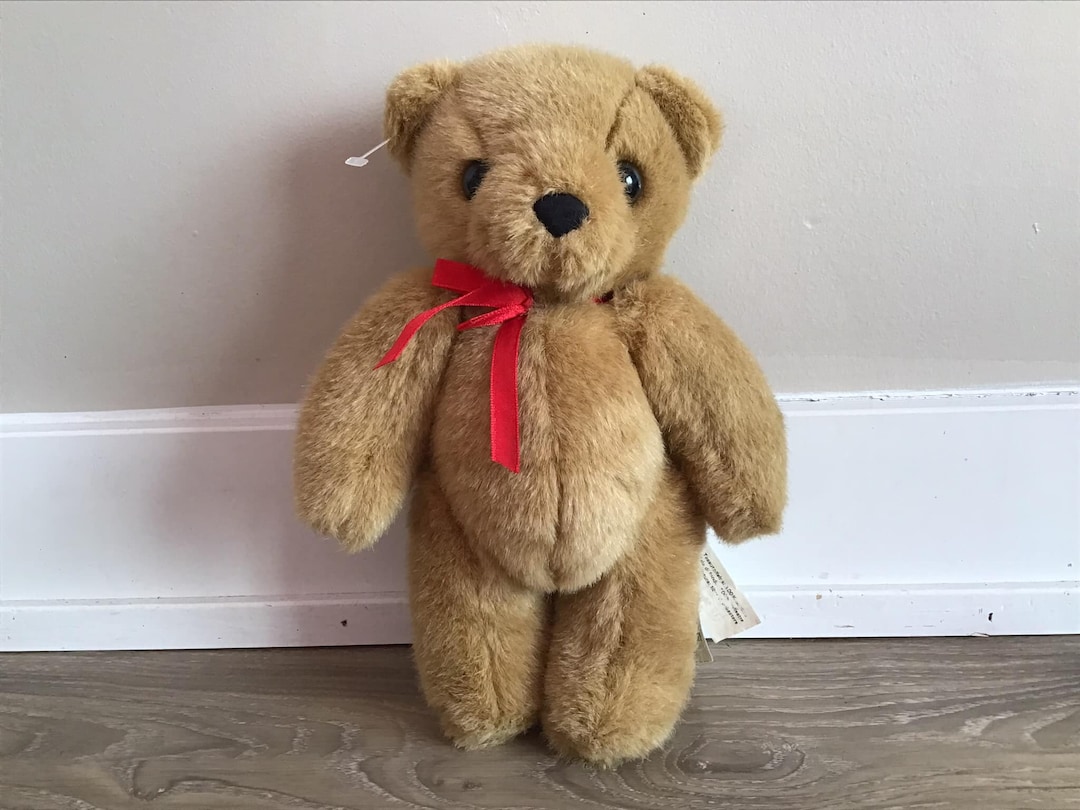 Ikea Nalle Tan Beige Brown Teddy Bear Red Bow Jointed Arms Legs Plush ...
