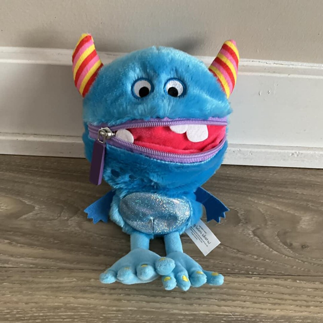 The Very Hungry Worry Monster 9" Plush Zipper Mouth Blue Bag Glitter ...