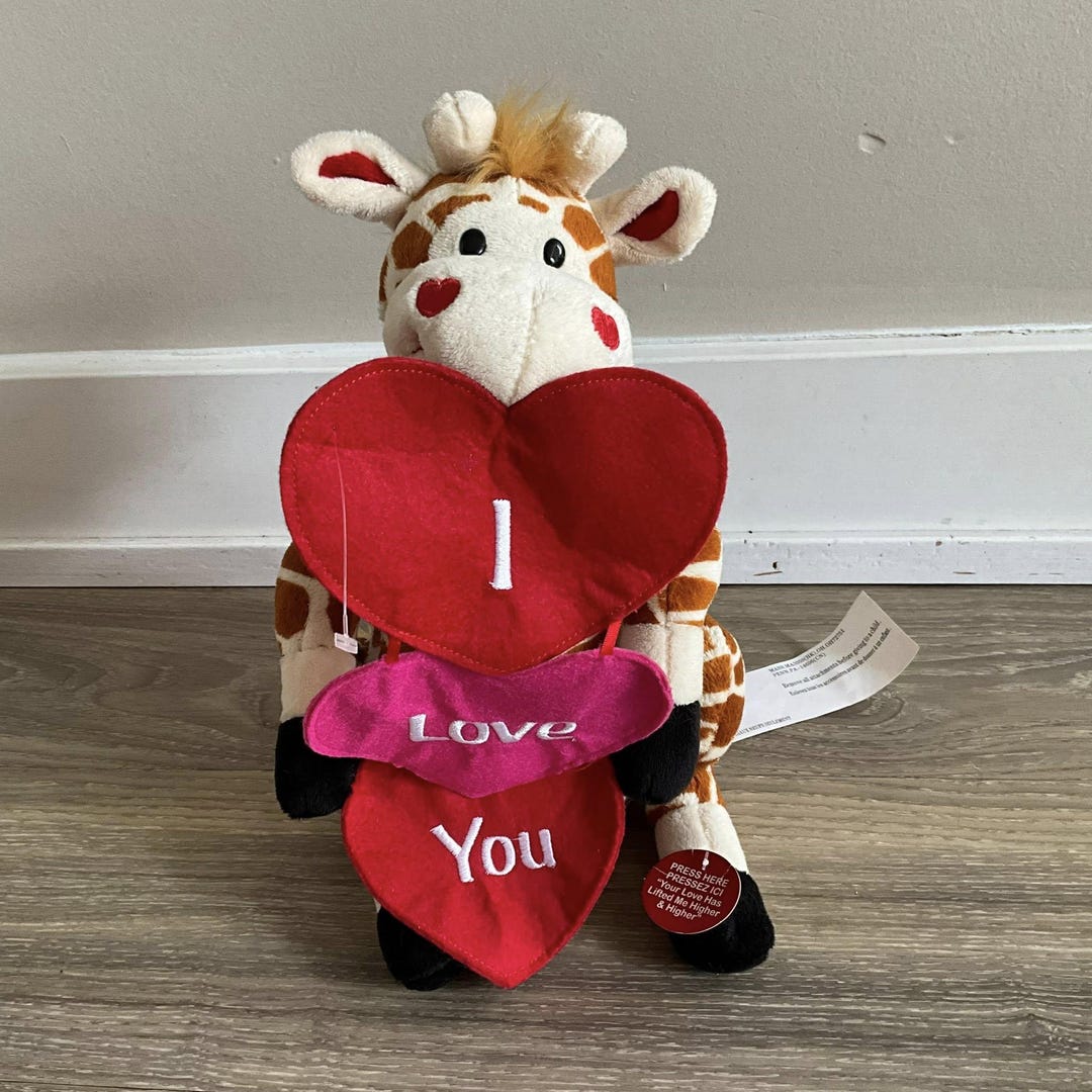 Singing Plush Giraffe With Red Hearts - I Love You -hug Me Plush Toy - Etsy