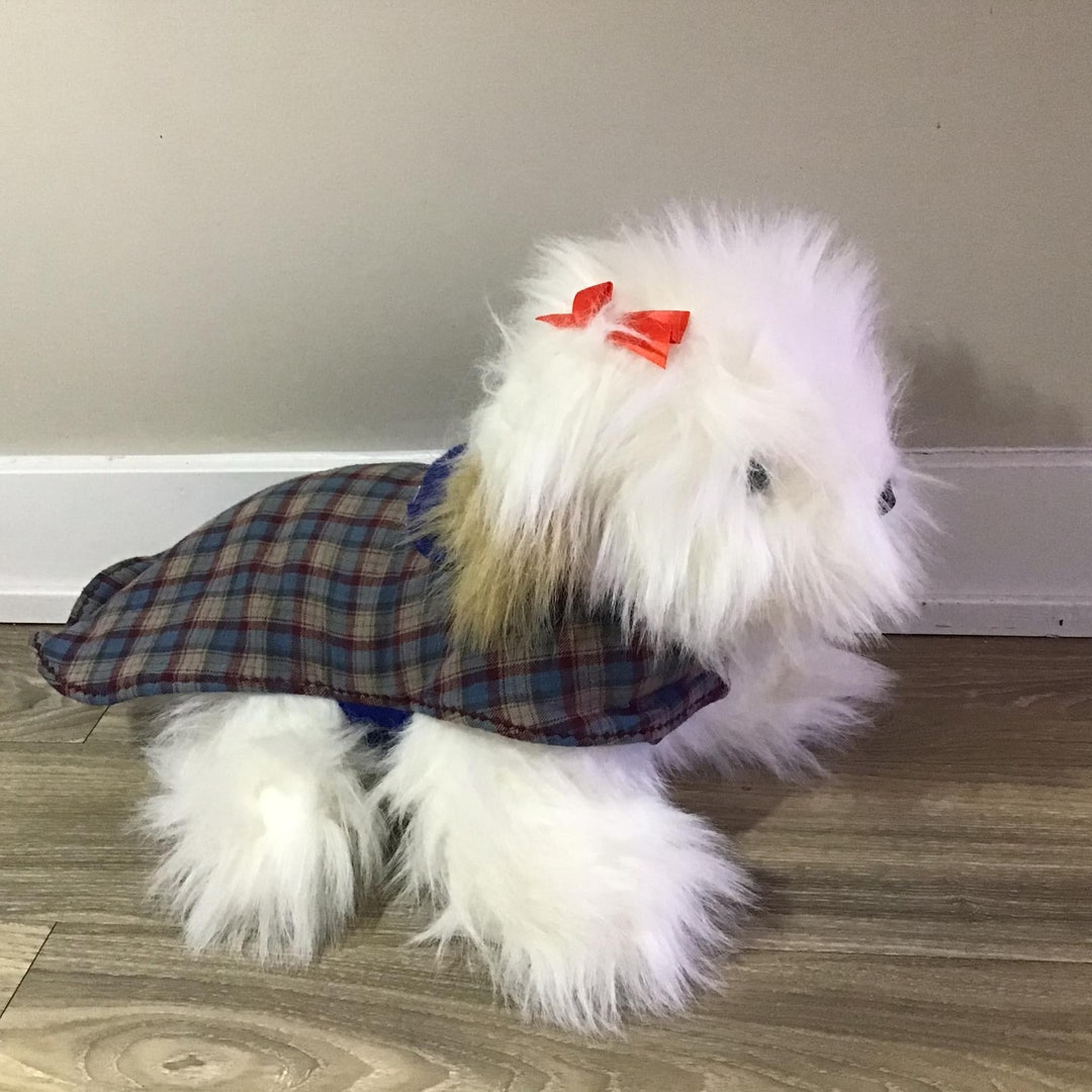 White Plush Dog With Plaid Jacket Stuffed Animal Plush Toy 15" - Etsy