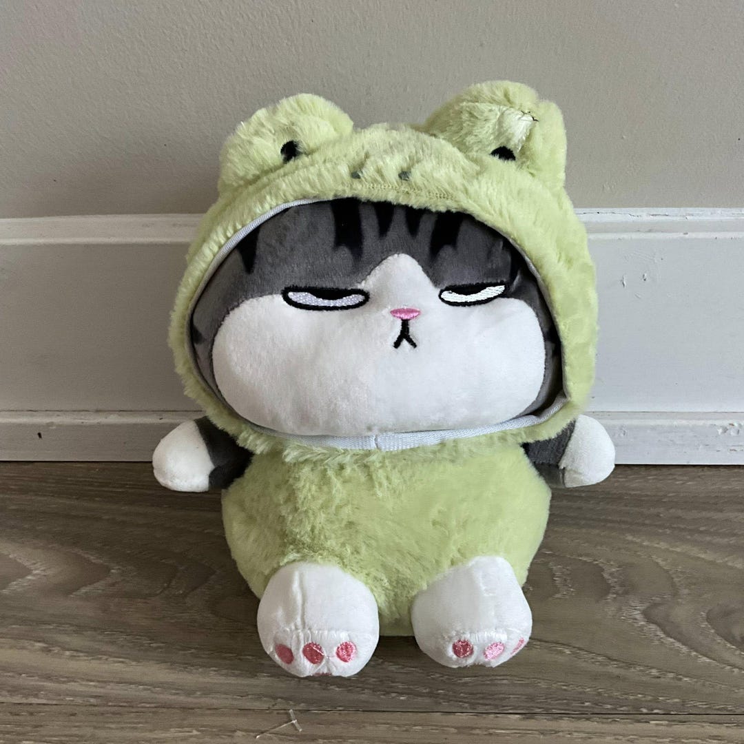 Kawaii Grey Cat in Green Frog Suit Stuffed Animal Plush - Etsy
