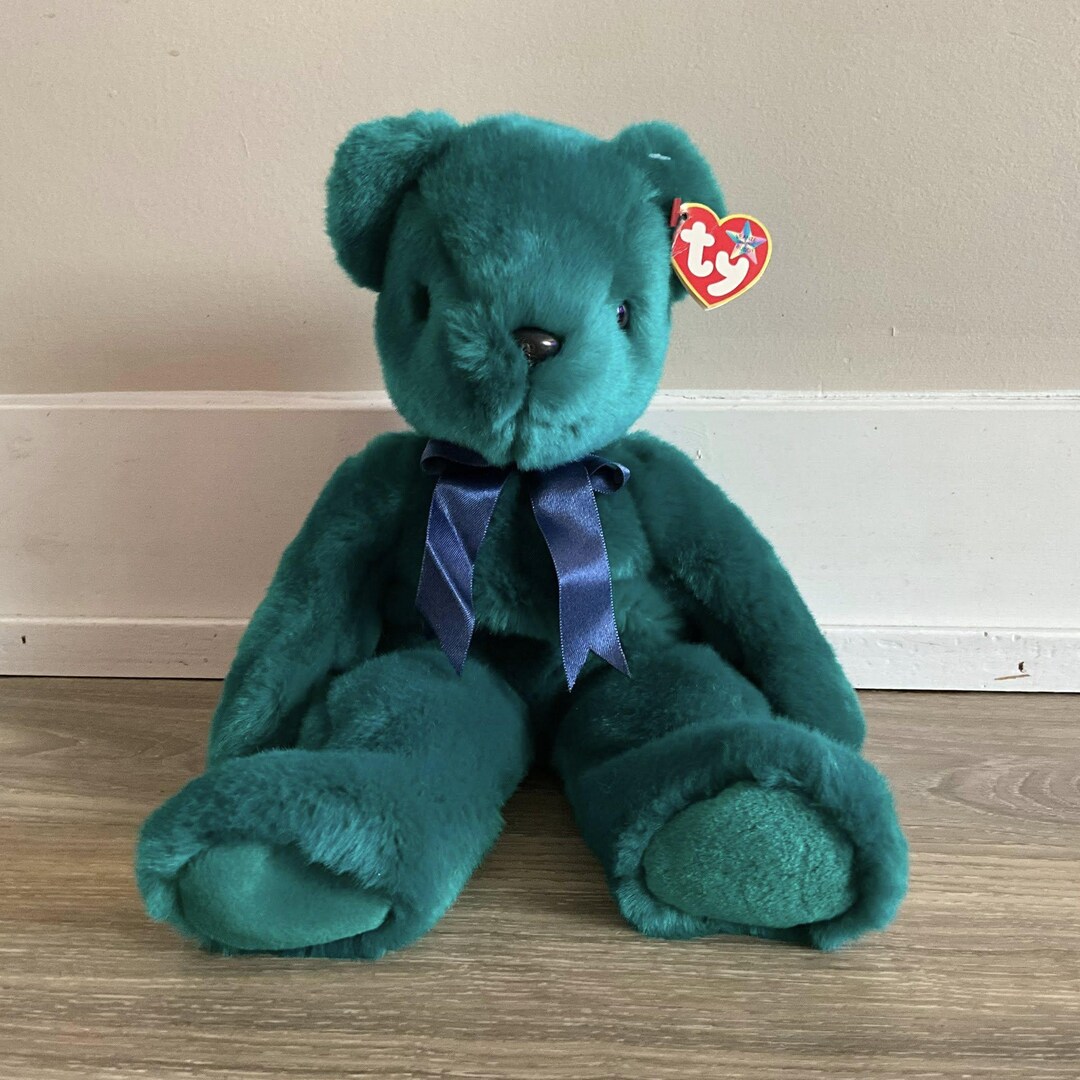 TY Beanie Buddies Teddy Bear 2000 Plush Teal Stuffed Animal Old Faced ...
