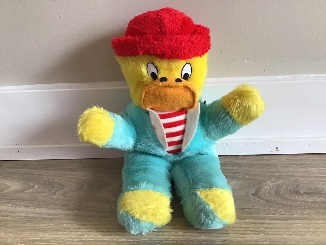 Yellow Duck With Blue Onesie and Red Hat Stuffed Animal Plush Toy 13.5 ...